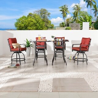 Patio Festival 6-Piece Outdoor Bistro Set with Red Cushions - Bed Bath ...