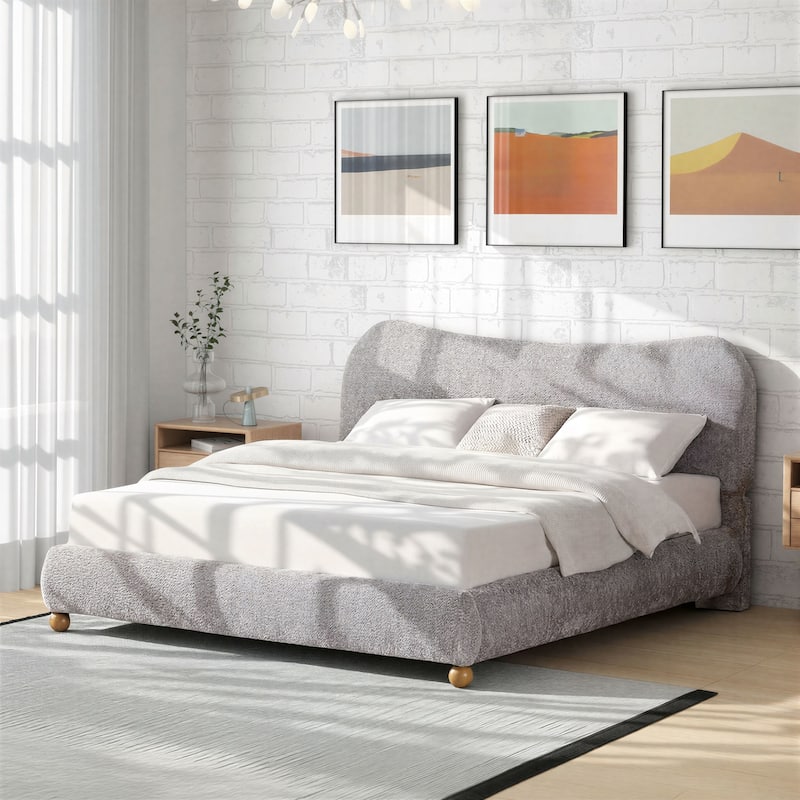 Roundhill Furniture Lunara Gray Upholstered Platform Bed with Bun Feet ...