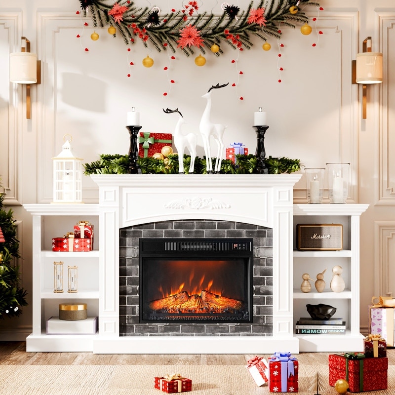 TV Stand with Optional Fireplace for TVs up to 90in Vintage Elegant Entertainment Center White