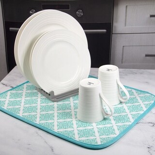 Grand Fusion Reversible Dish Drying Mat 2 Pack Set, Teal - Bed Bath ...