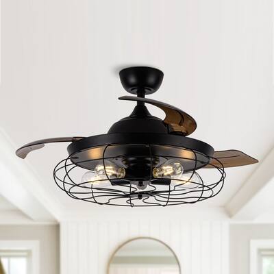Industrial Black 42-in Retractable Iron Cage Ceiling Fan with Light Kit ...