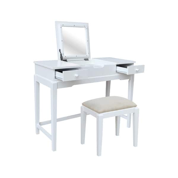 Solid Wood Vanity Table with Vanity Bench (Snow White Finish) - On Sale ...