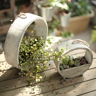 RusticReach Solid Wood Hanging Planter Round Shape Planter - Bed Bath ...