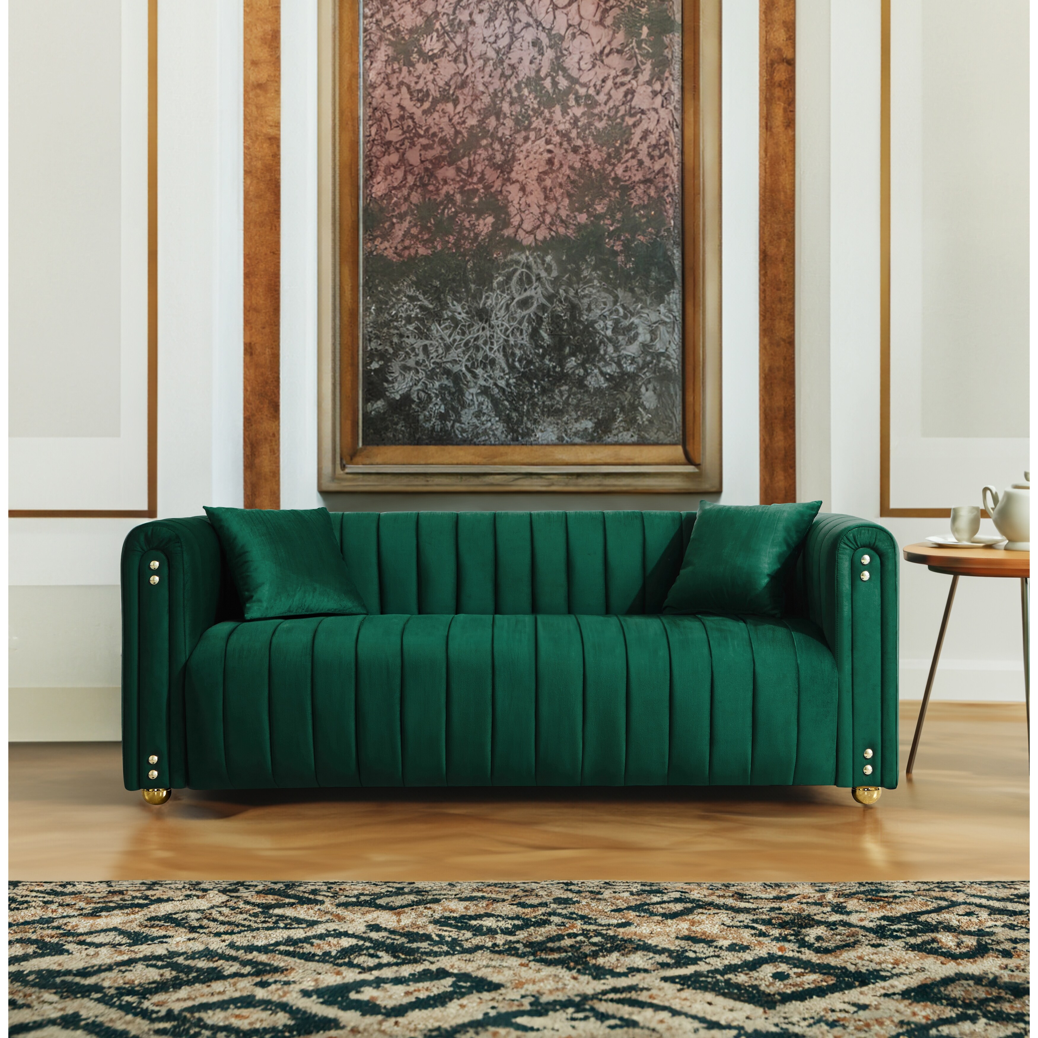 79.92" Modern Tufted Vertical Channel Sofa, 3 Seat Green Velvet Deep ...