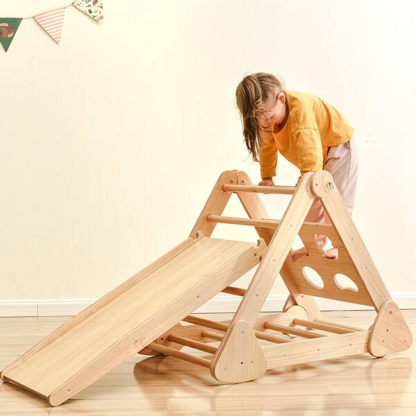 4-in-1 Wooden Indoor Foldable Triangle Climbing Playground Playset for ...