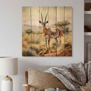 Designart "Graceful Antelope IV" Animals Print on Natural Pine Wood ...