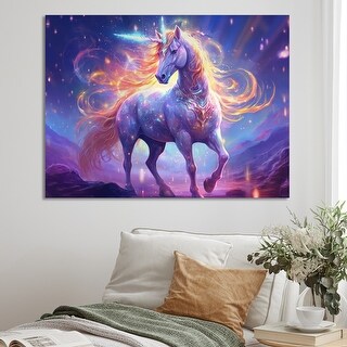 Designart "Cosmic Purple Unicorn Magic I" Fantasy Unicorn Canvas Wall ...