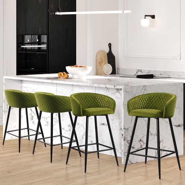Velvet Upholstered Counter Height Bar Stools with Arms Metal Legs 34.6 H x 20.5 W x 20.7 D On Sale Bed Bath Beyond 39466375