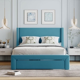 Blue Full Size Storage Bed Upholstered Platform Bed with a Drawer - Bed ...