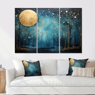Designart "Azure Ascension Moonlight Forest" Moon Canvas Set of 3 ...