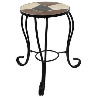 Round Mosaic Ceramic Tile Patio Side Table - Bed Bath & Beyond - 39300472