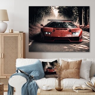 Designart 'Red Italian Lambo Sports Car Racing In Urban Setting I' Cars ...