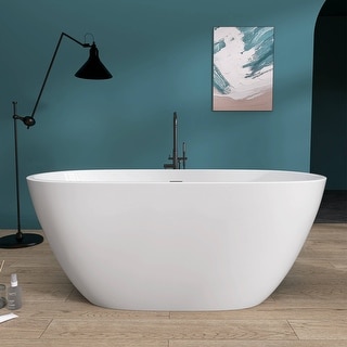 ZEAFIVE Freestanding Acrylic Matte White Bathtub Flatbottom Soaking Tub ...