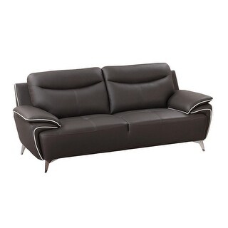 Suzi 82 Inch Sofa, Taupe Gray Leather Upholstery, Split Tufted Cushions ...