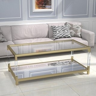 Gold Stainless Steel Coffee Table With acrylic Frame and Clear Glass ...