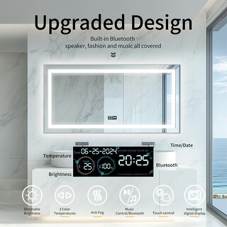 59.44x30.70 inch Rectangle Lighted Bathroom Mirror w/Bluetooth Speaker ...