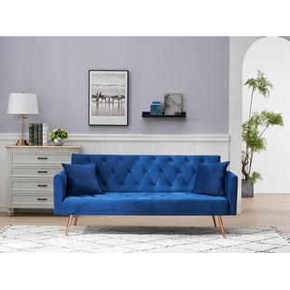 Blue 71" Convertible Double Folding Futon Sofa Bed with Adjustable ...