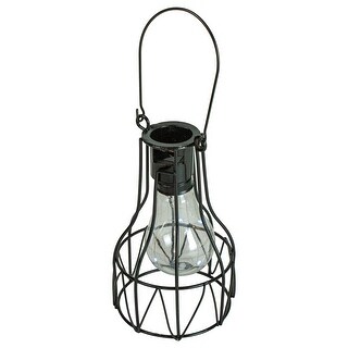 6.5" Black Geometric Edison Outdoor Hanging Solar Lantern with Handle ...