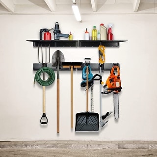 RaxGo Wall-Mounted Tool Racks with Storage Shelves and Hooks - Black ...