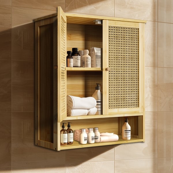 Floating Rattan Bamboo Bathroom Wall Cabinet Storage Cupboard - Bed ...