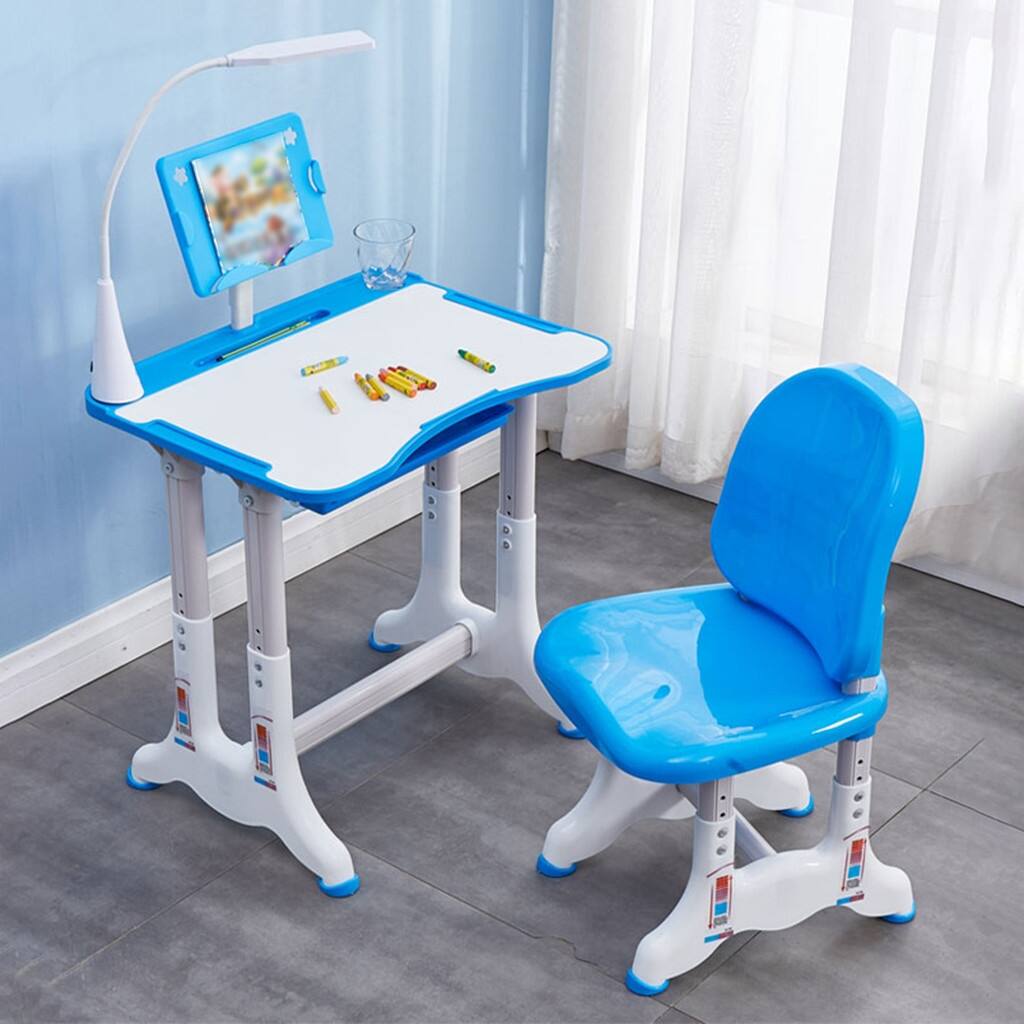 Height Adjustable Study Desk And Chair Set With Tilted Desktop And ...