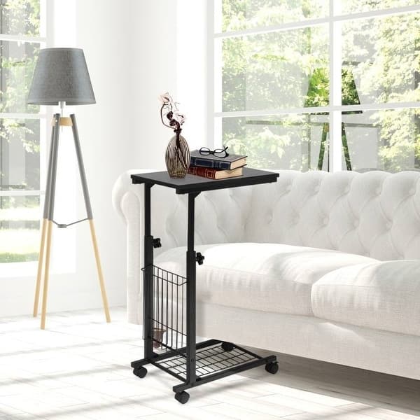 Black Multipurpose Adjustable Height TV Tray Sofa Table on Wheels - 20 ...