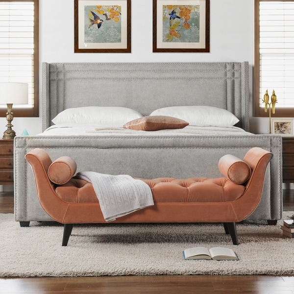 Jennifer Taylor Elle Wingback Upholstered Bed Silver Grey King