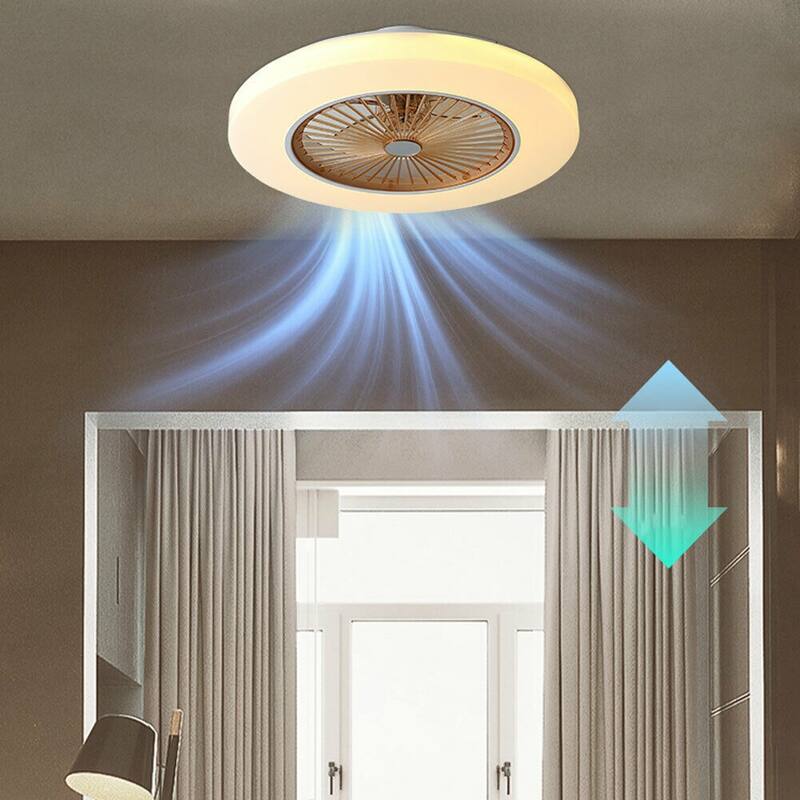 23" White Enclosed Bladeless Flush Mount Low profile Ceiling Fan ...