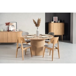 Modrest Miami - Modern Natural Oak Round Dining Table With Extension ...