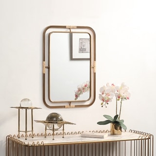 Azalea Park 27.6" Antique Gold Metal and Rattan Wall Mirror - Bed Bath ...
