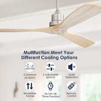 Brushed Nickel Ceiling Fan No Light with Carved Wood Fan Blade ...