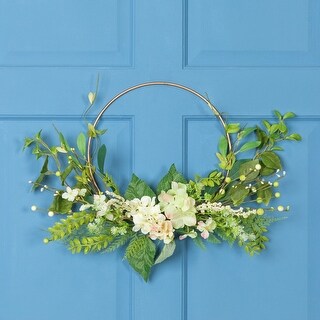 Hydrangea and Fern Golden Ring Half Wreath - 24" - Bed Bath & Beyond ...