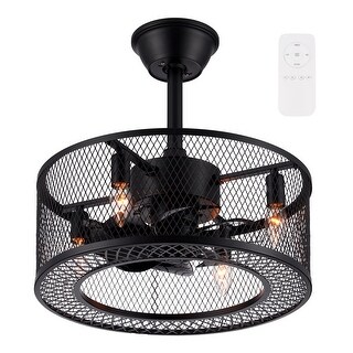 Encased Ceiling Fan with Lights and Remote for Industrial Farmhouse ...