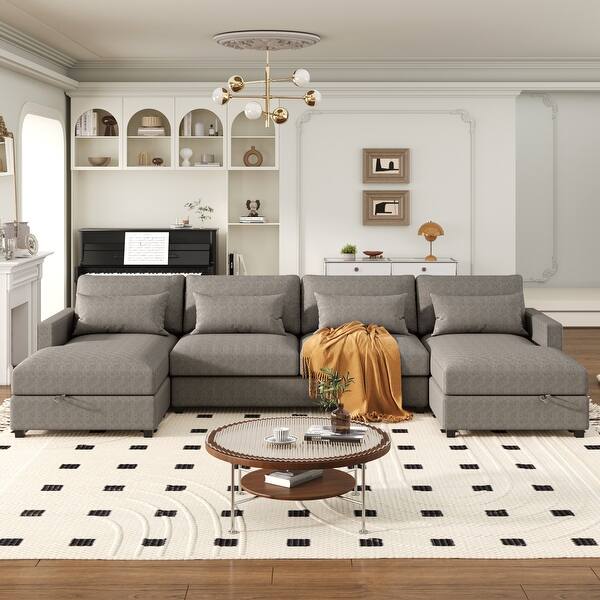 Modern Large Sectional Sofa U-Shaped 4 Seat Couch with Double Storage ...