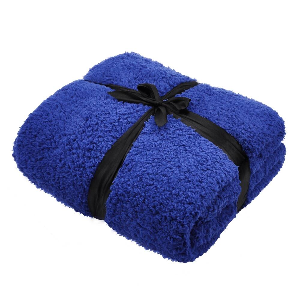Soft Fuzzy Warm Cozy Blanket Fluffy Sherpa Fleece Throw Blue Bed Bath