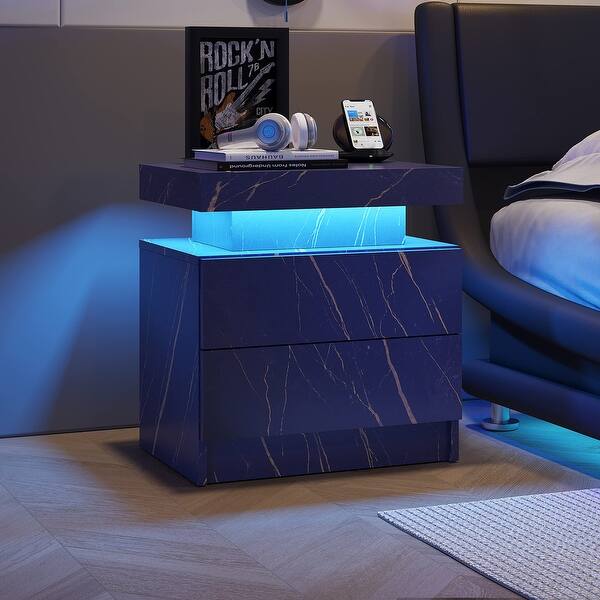 LED Nightstands, Bedside Table with 2 Drawers, Side Table with Changing ...