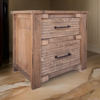 Gin 27 Inch Nightstand 2 Drawers Iron Handles Solid Brown Mango Wood ...