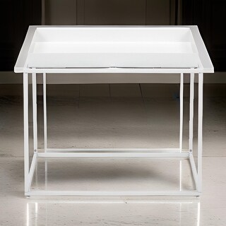 Bixy 24 Inch Side End Table, White Tray Top, Open Cubic Metal Frame ...