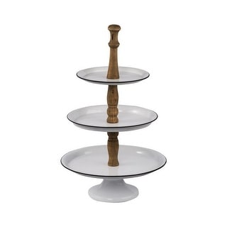 24 Inch 3 Tier Serving Tray With Round Metal Base White, Brown and ...