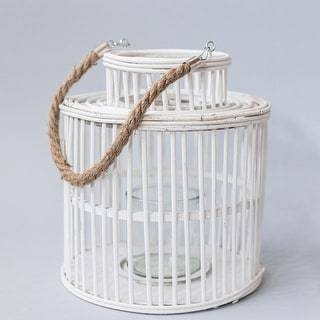 White Wash Wood With Rope Handle Lantern - Bed Bath & Beyond - 40299197