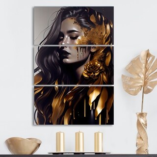 Designart "Gold And Black Sensual Woman I" Woman Seductive Canvas Art ...