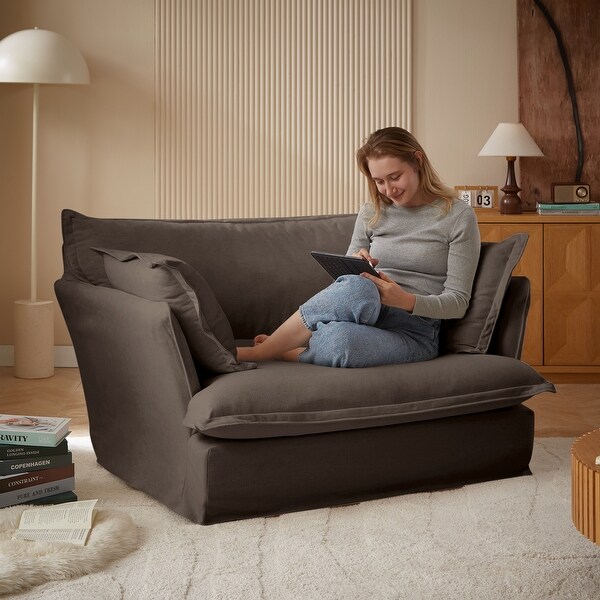 Modern Cloud Loveseat Sofa Plush Linen Two Seater Couch with Pillows for Living Room Bedroom or Apartment Beige