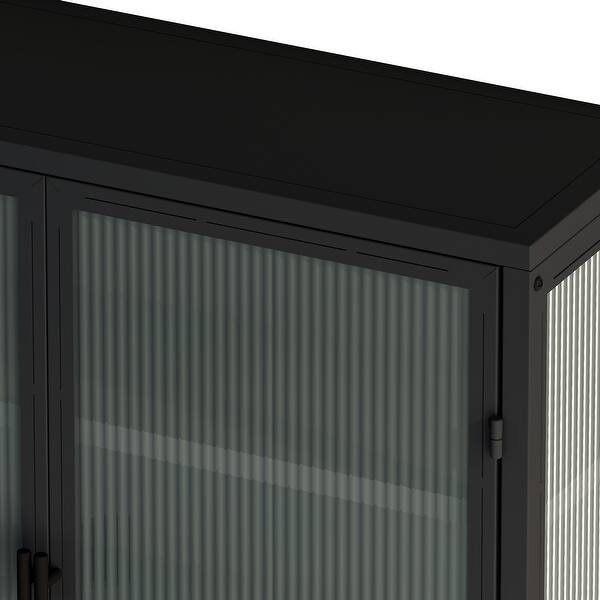 Bathroom Glass Doors Wall Cabinet with 3-tier Storage for Kitchen Matte ...