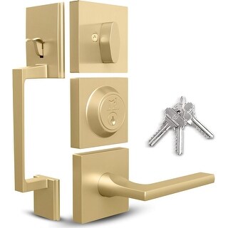 Mega Handles Gold Entry Door Handleset - Single Cylinder Handleset ...