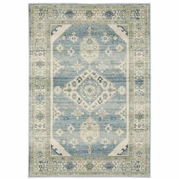 HomeRoots 8' X 10' Blue Grey Beige And Teal Oriental Power Loom Stain ...
