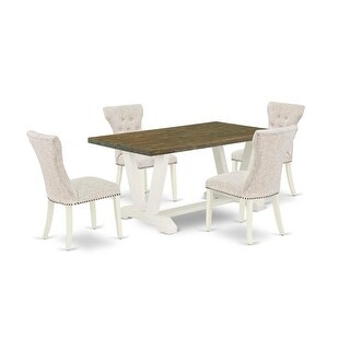Coastal Farmhouse Dinette Set - 5 Piece Rectangular Table & Chairs - Linen White Finish - 72 ...
