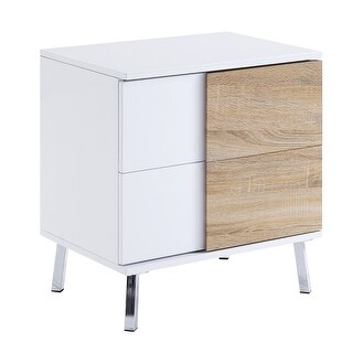 Cameron White High Gloss and Natural End Table with 2 Drawers - Bed ...