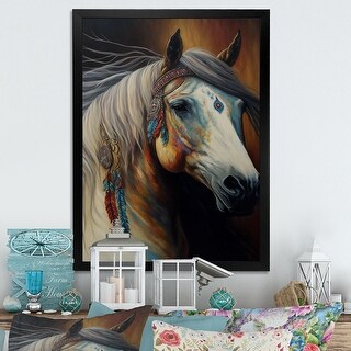 Designart "Amerindian Horse With Feathers VI" Modern Framed Art Print ...
