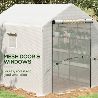 UV-Resistant Greenhouse Shed with Shelves & Mesh Door Garden Shed Plant ...