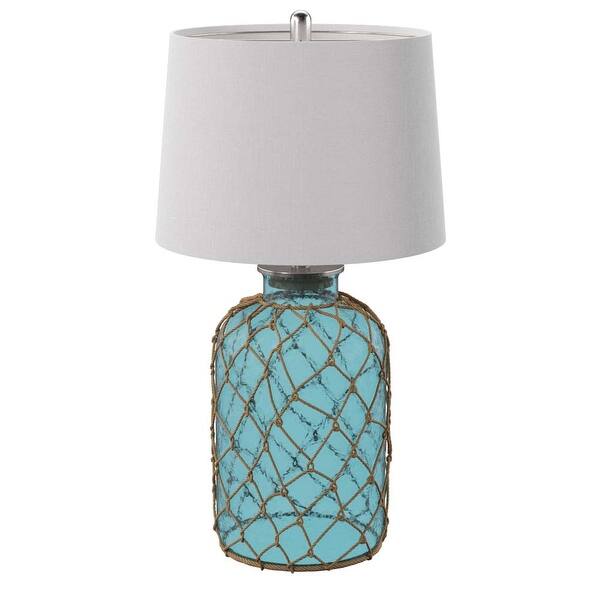 StyleCraft Montego Bay Blue Seeded Glass Table Lamp - Off-white ...